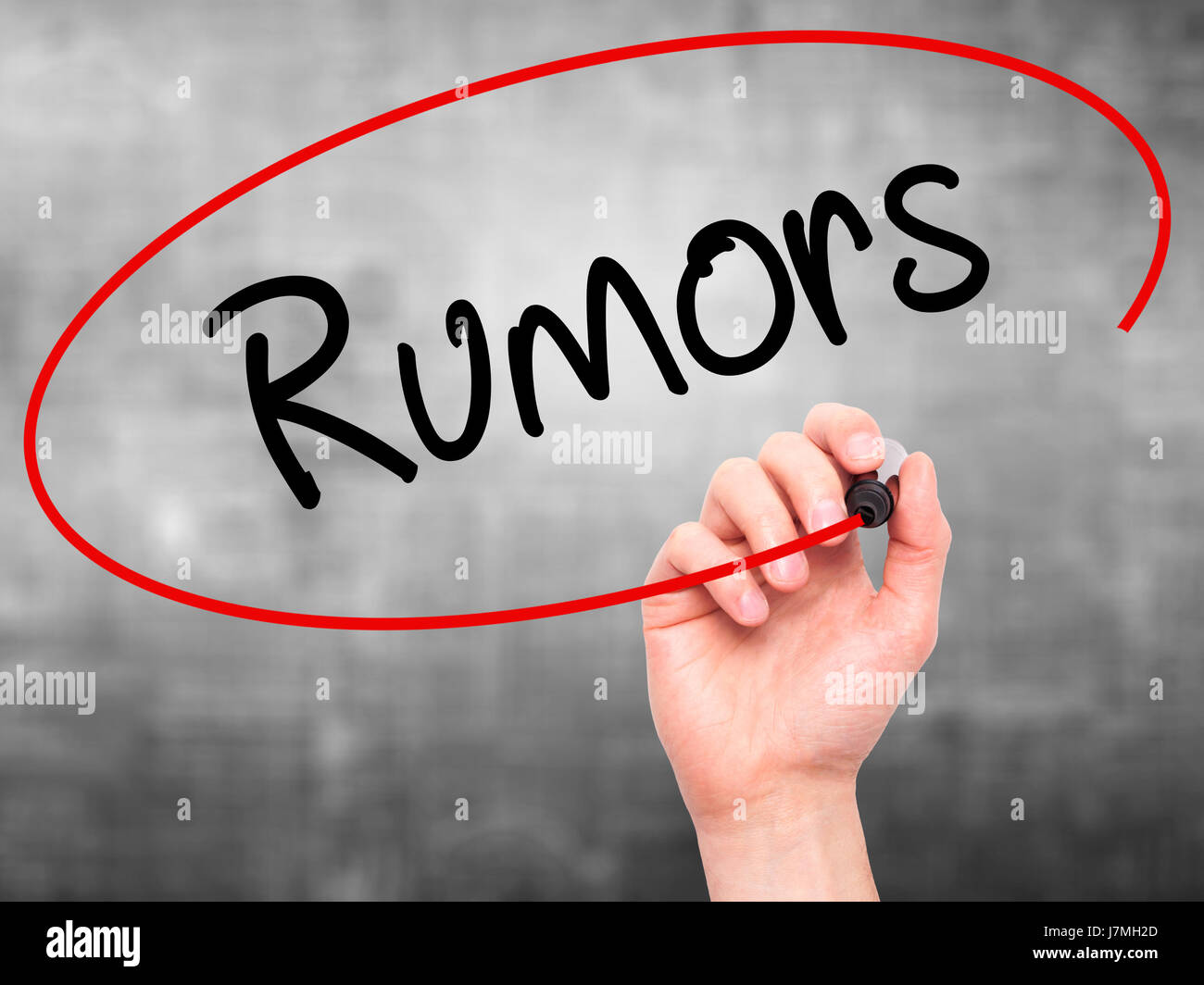 Man Hand writing Rumors with black marker on visual screen. Isolated on ...