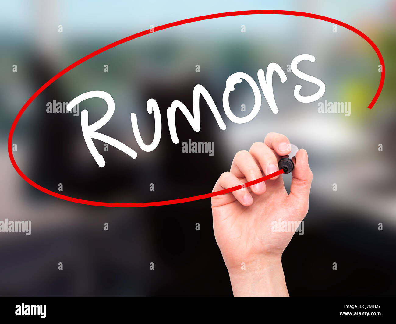 Man Hand writing Rumors with black marker on visual screen. Isolated on ...