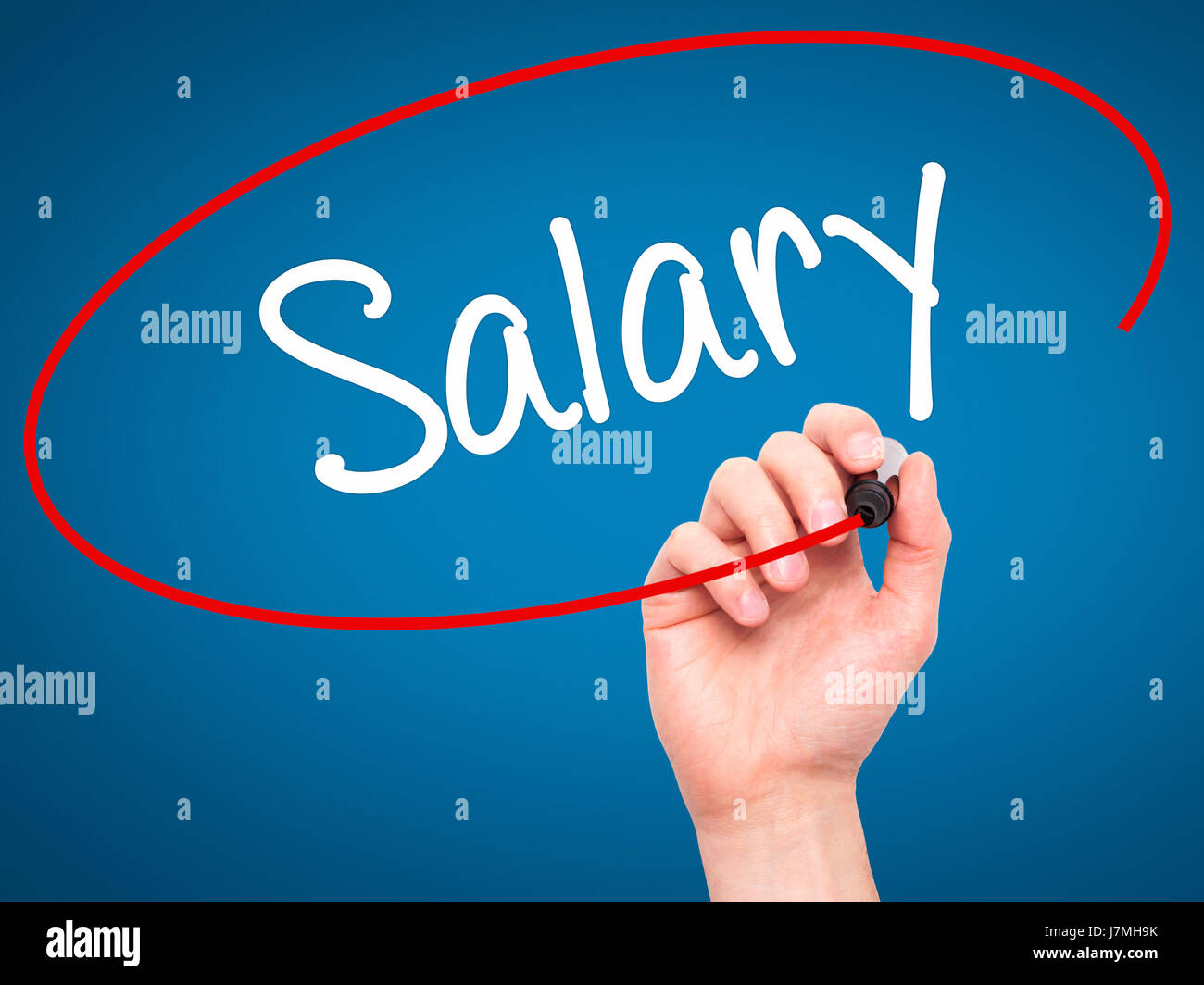 Man Hand writing Salary with black marker on visual screen. Isolated on ...