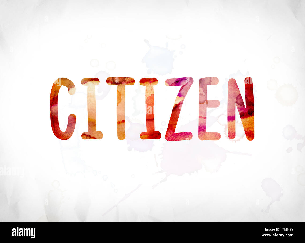 The word Citizen concept and theme painted in colorful watercolors on a ...