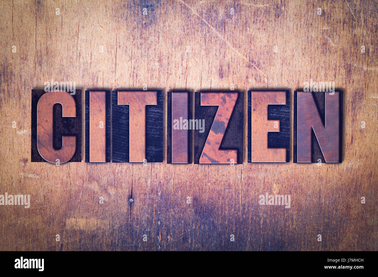 The word Citizen concept and theme written in vintage wooden ...