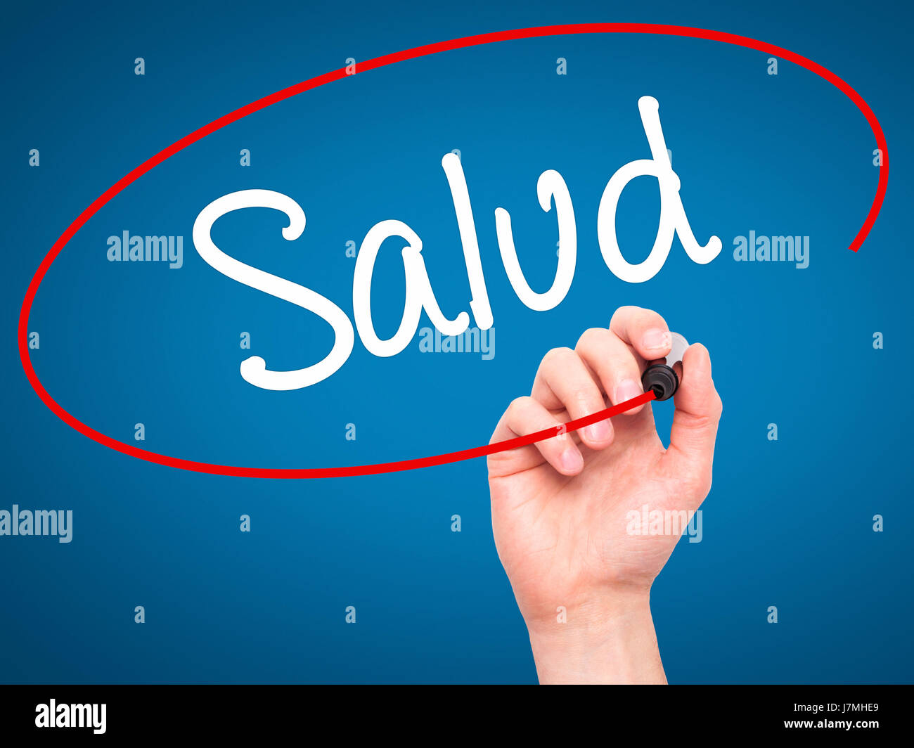 Man Hand writing Salud (Health in Spanish) with black marker on visual ...
