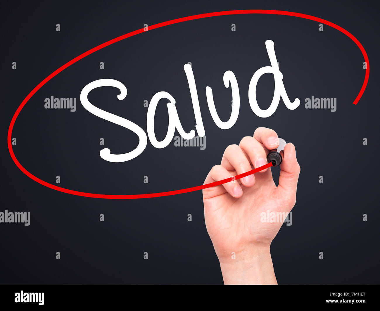 Man Hand writing Salud (Health in Spanish) with black marker on visual ...