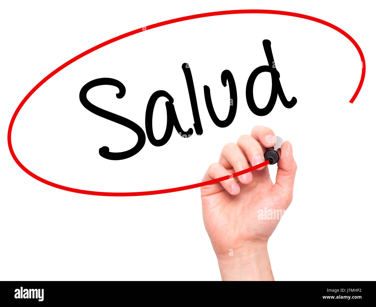 Man Hand writing Salud (Health in Spanish) with black marker on visual ...