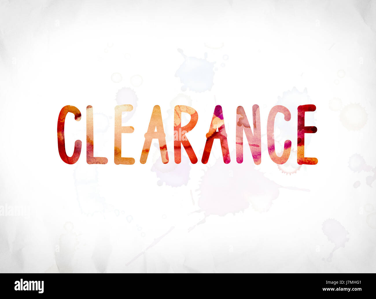 The word Clearance concept and theme painted in colorful watercolors on ...