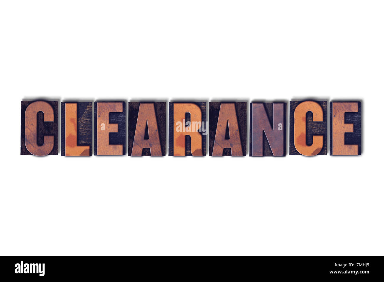 The word Clearance concept and theme written in vintage wooden ...