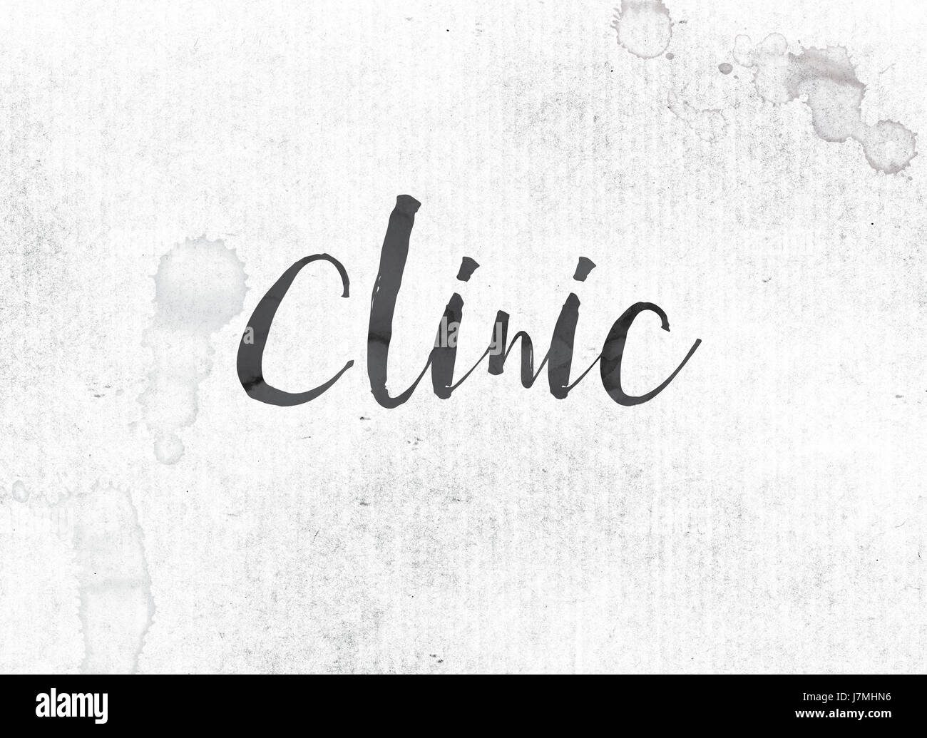 The word Clinic concept and theme painted in black ink on a watercolor ...