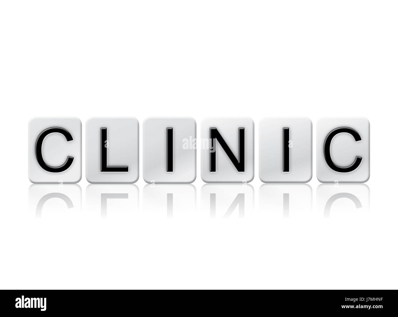 The word Clinic concept and theme written in white tiles and isolated ...