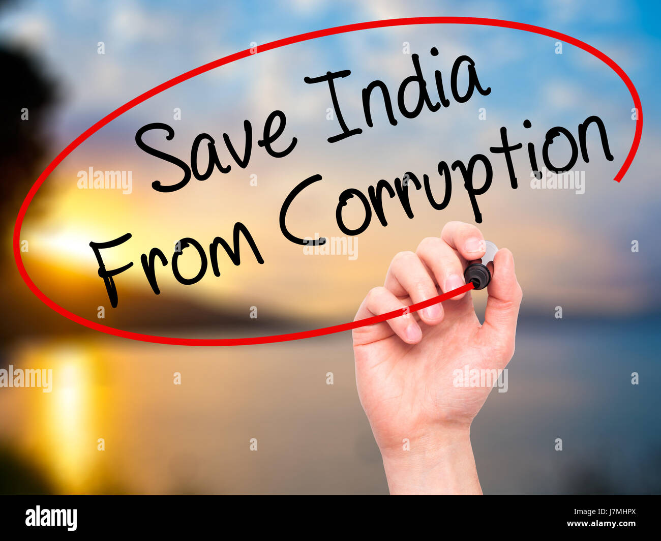 Man Hand writing Save India From Corruption with black marker on visual ...