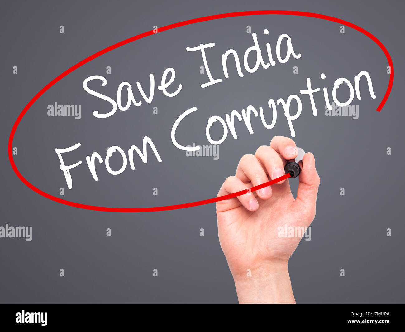 Man Hand writing Save India From Corruption with black marker on visual ...