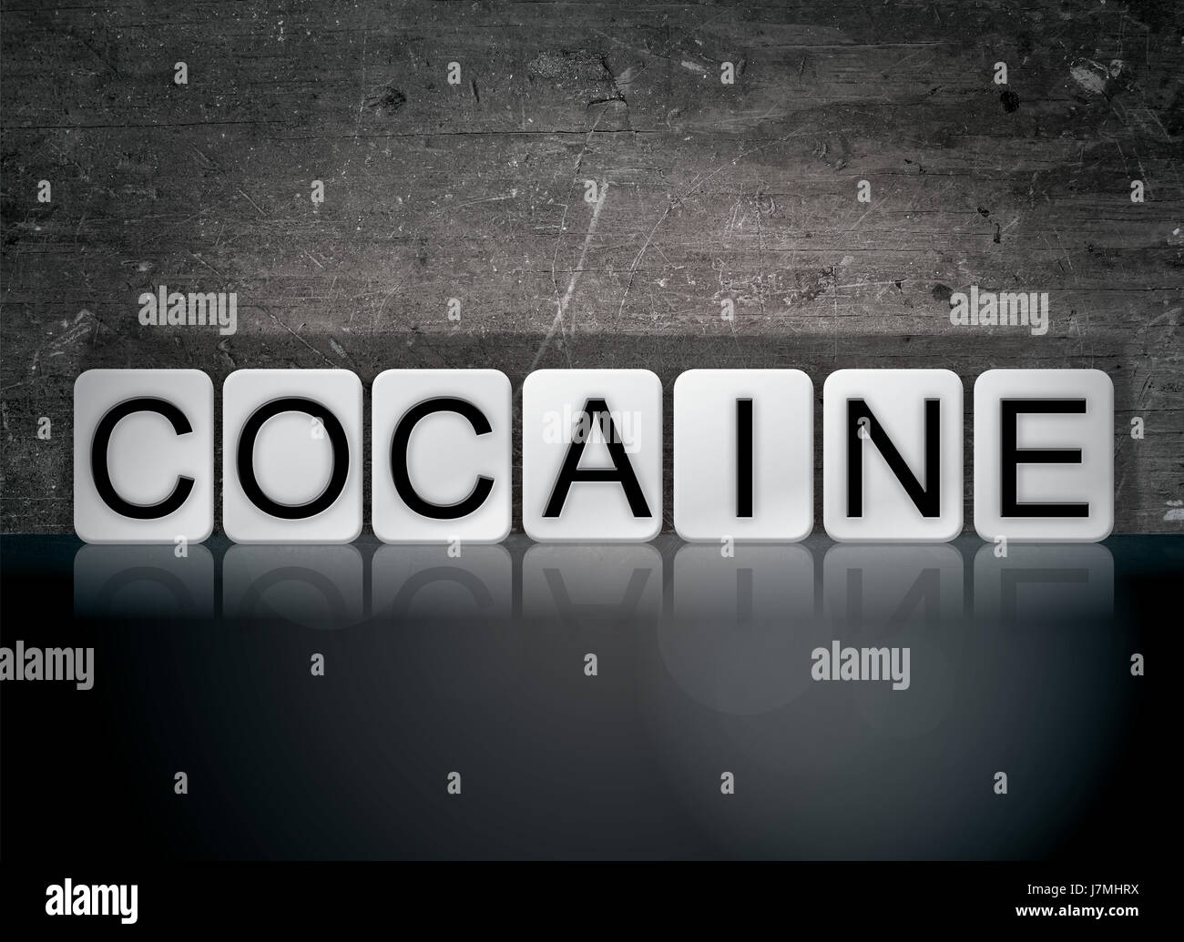 The word Cocaine concept and theme written in white tiles on a dark ...