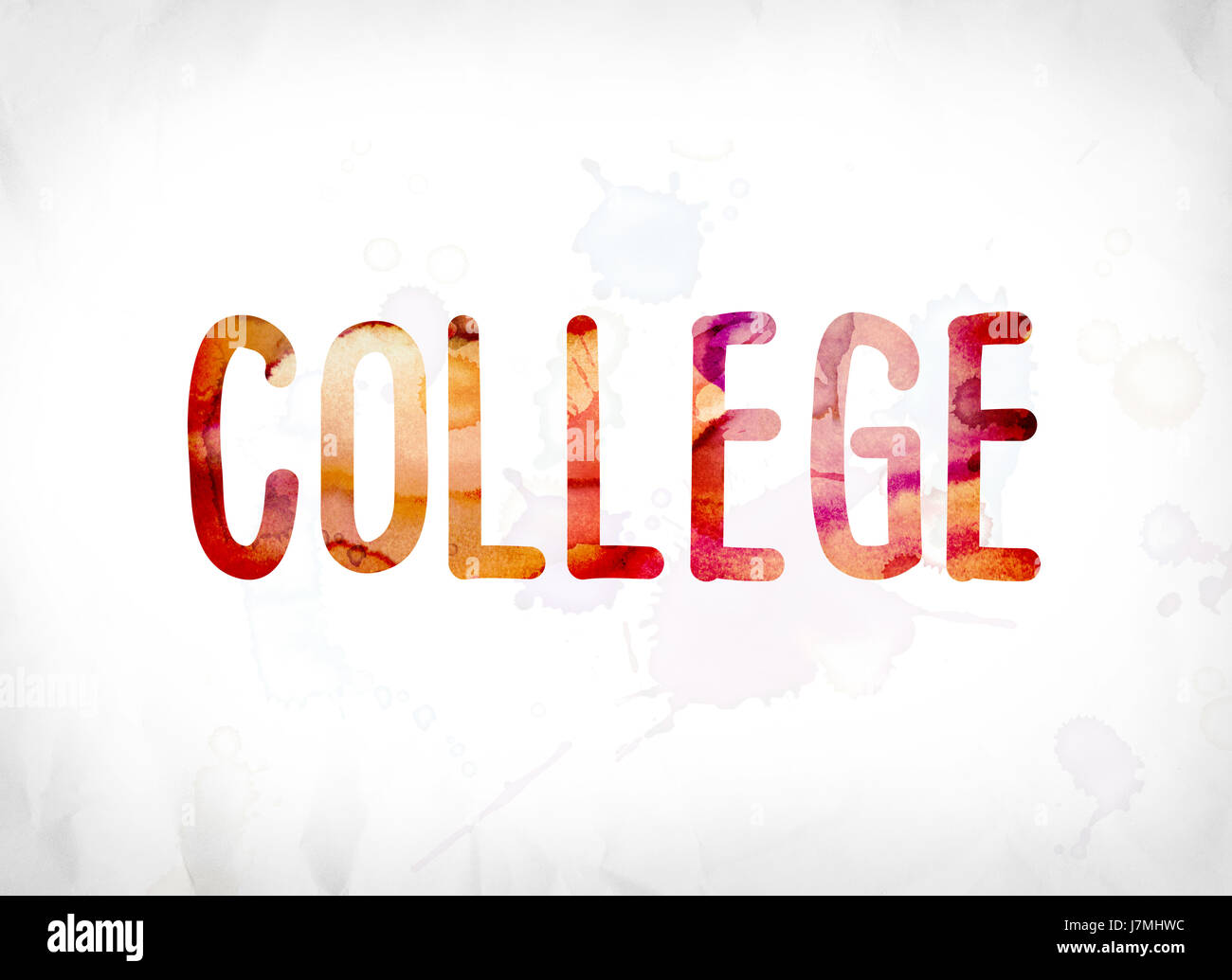The word College concept and theme painted in colorful watercolors on a ...