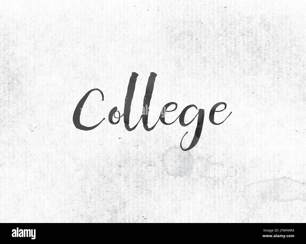 The word College concept and theme painted in black ink on a watercolor ...