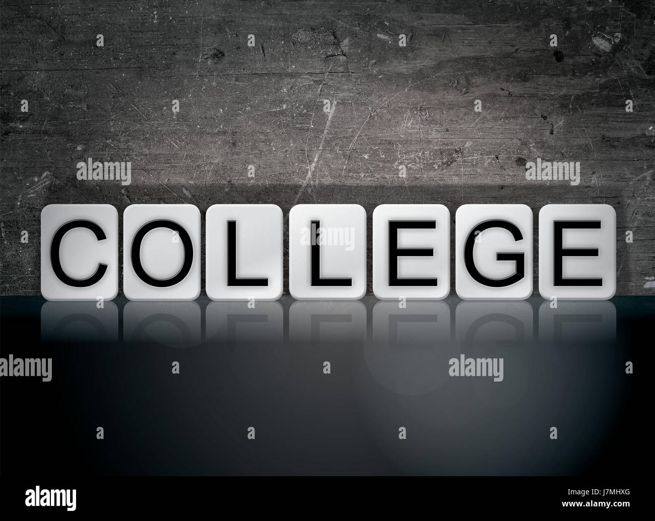 The word College concept and theme written in white tiles on a dark ...