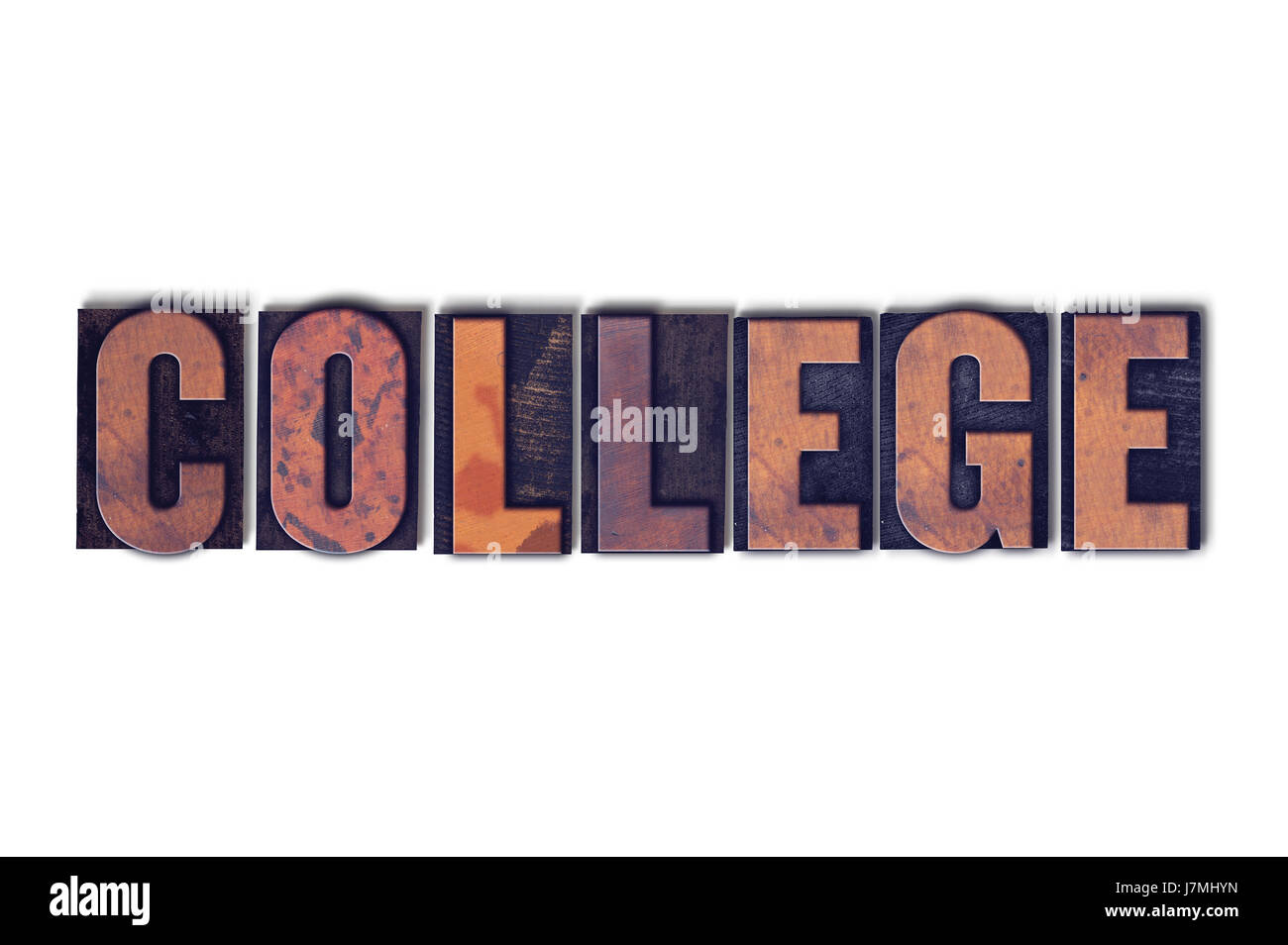 The word College concept and theme written in vintage wooden ...
