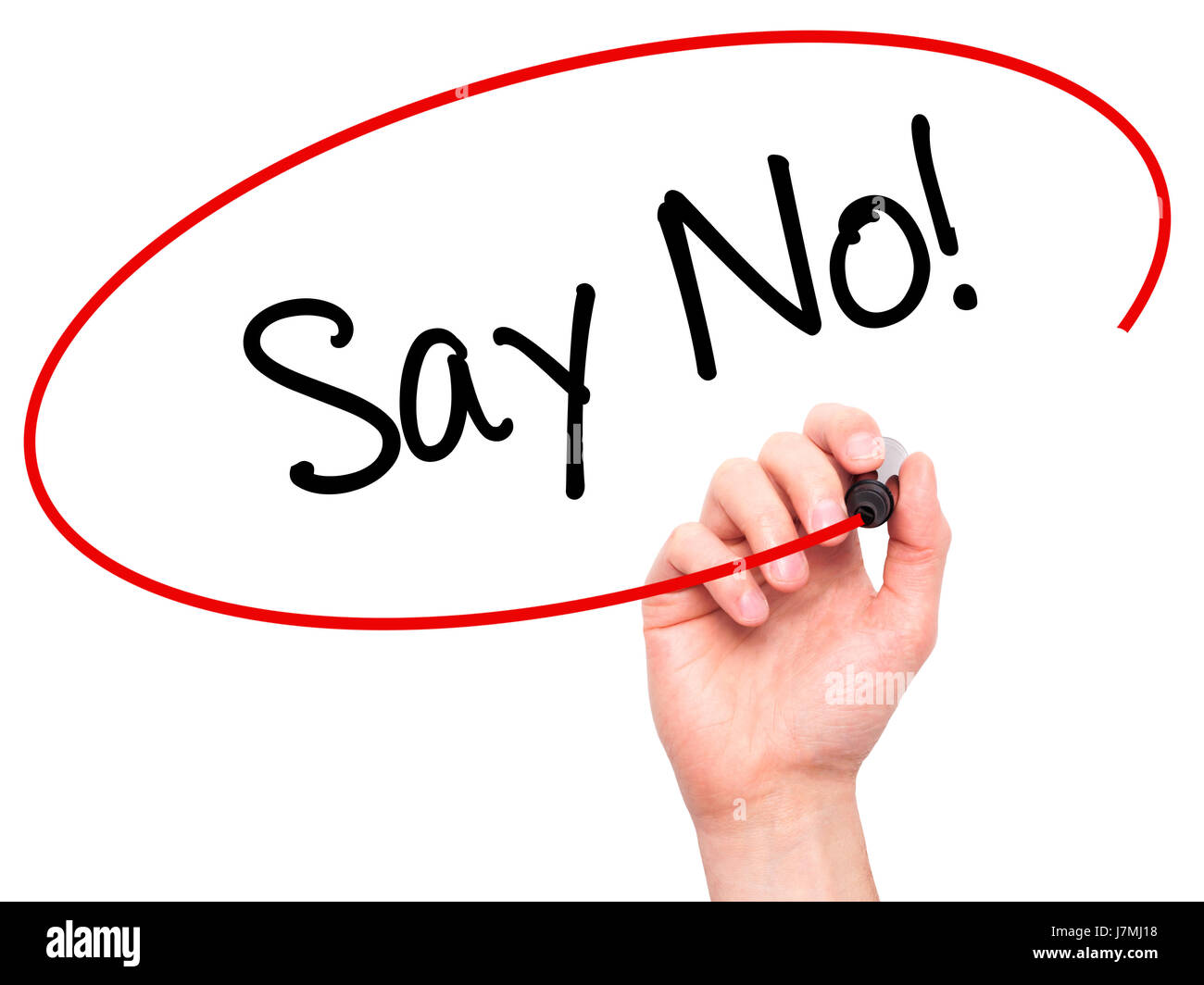Man Hand writing Say No! with black marker on visual screen. Isolated ...