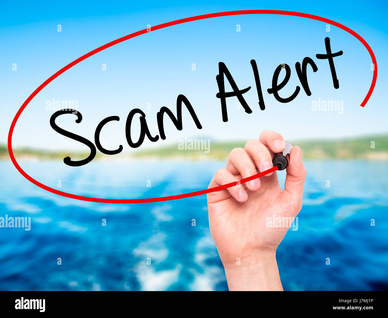 Man Hand writing Scam Alert with black marker on visual screen ...