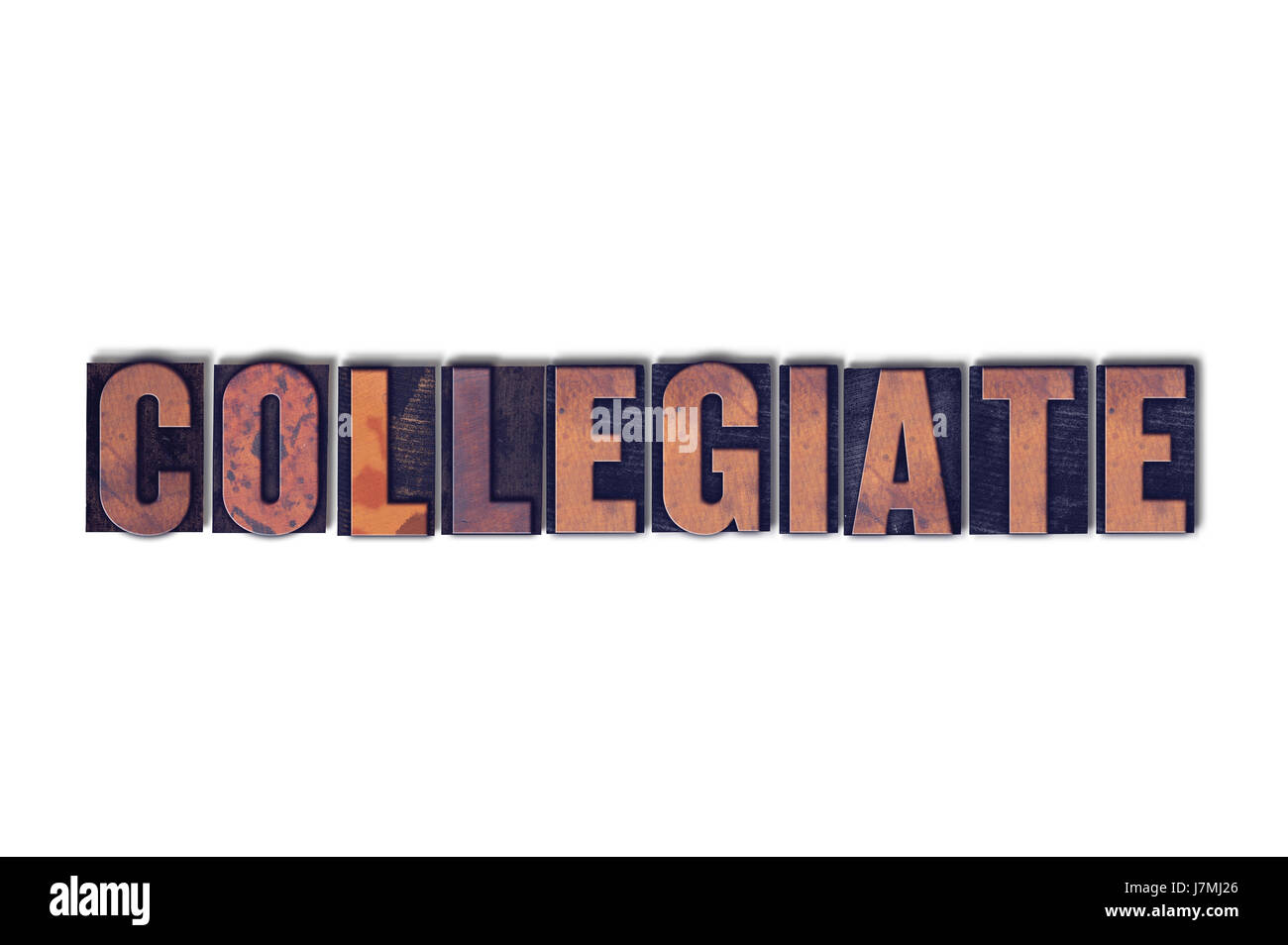 The word Collegiate concept and theme written in vintage wooden ...