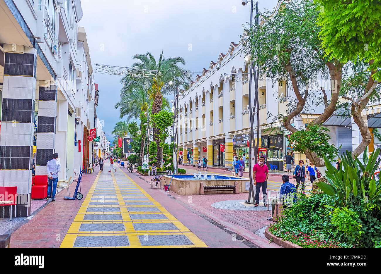 KEMER, TURKEY - MAY 5, 2017: The Munir Ozkul Liman street is popular ...