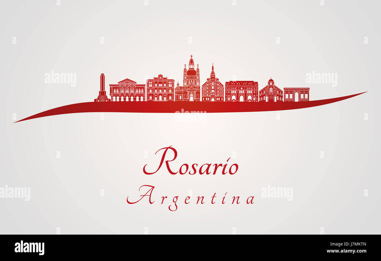 Rosario skyline in red and gray background in editable vector file ...