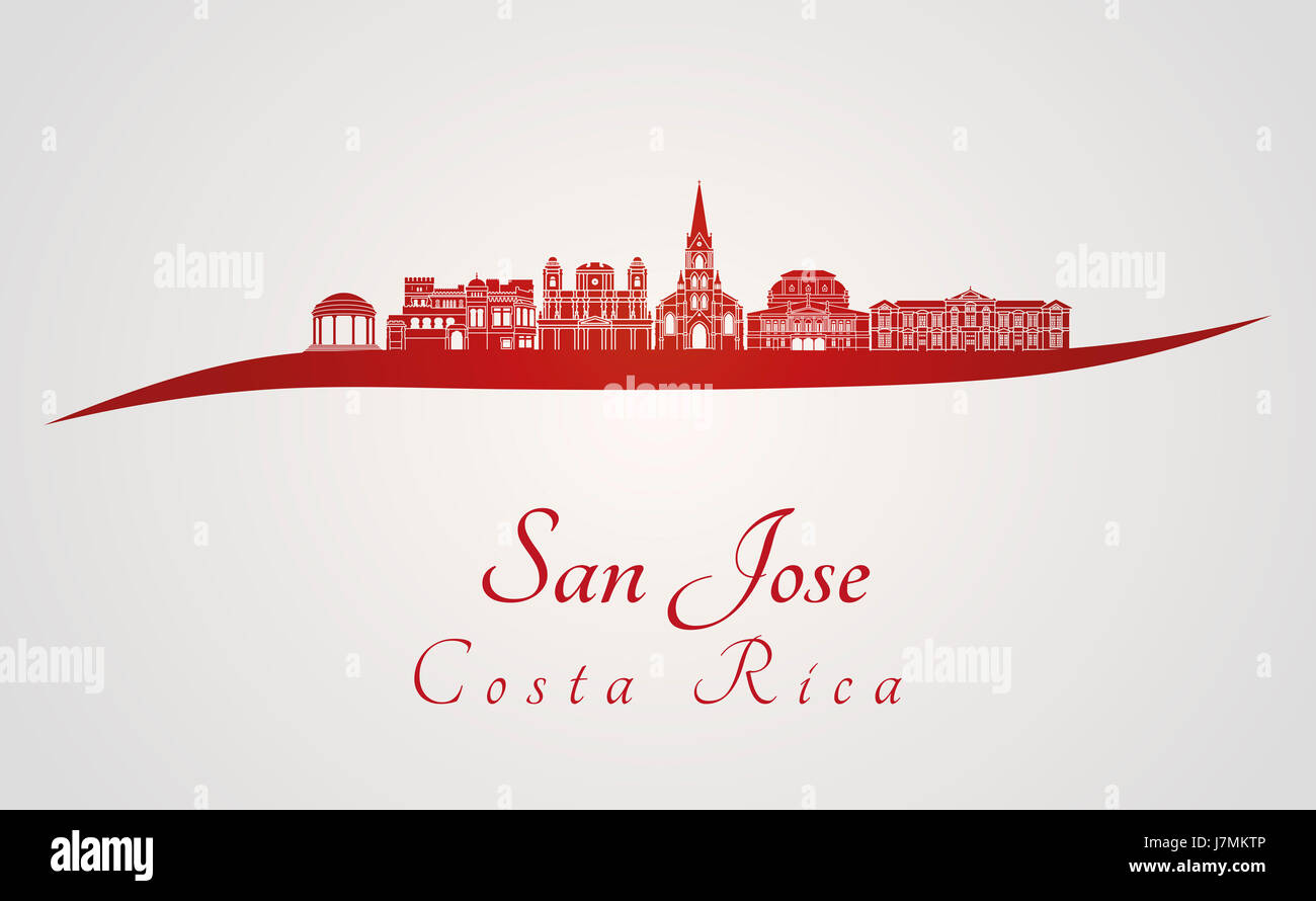 San Jose CR skyline in red and gray background in editable vector file ...