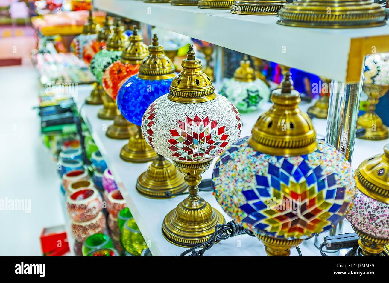 KEMER, TURKEY - MAY 5, 2017: The arabian lights with handmade stained ...