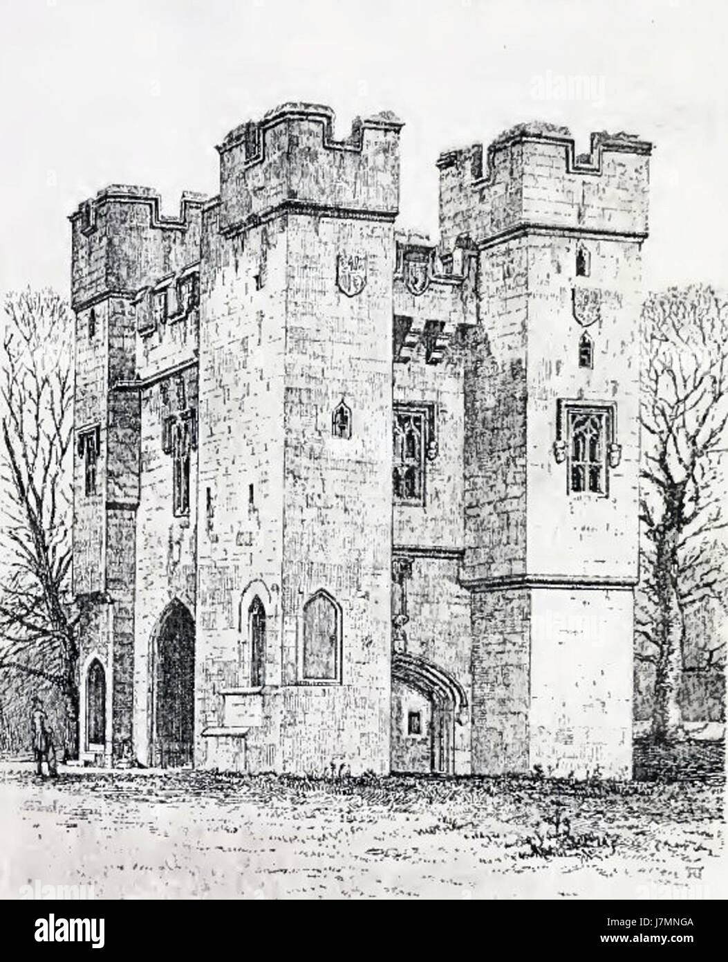 Alnwick Abbey gatehouse line drawing Stock Photo - Alamy