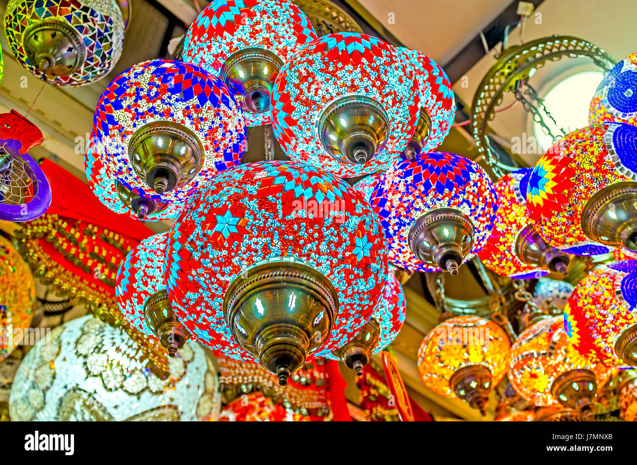 KEMER, TURKEY - MAY 5, 2017: The stained glass arabian lights in ...