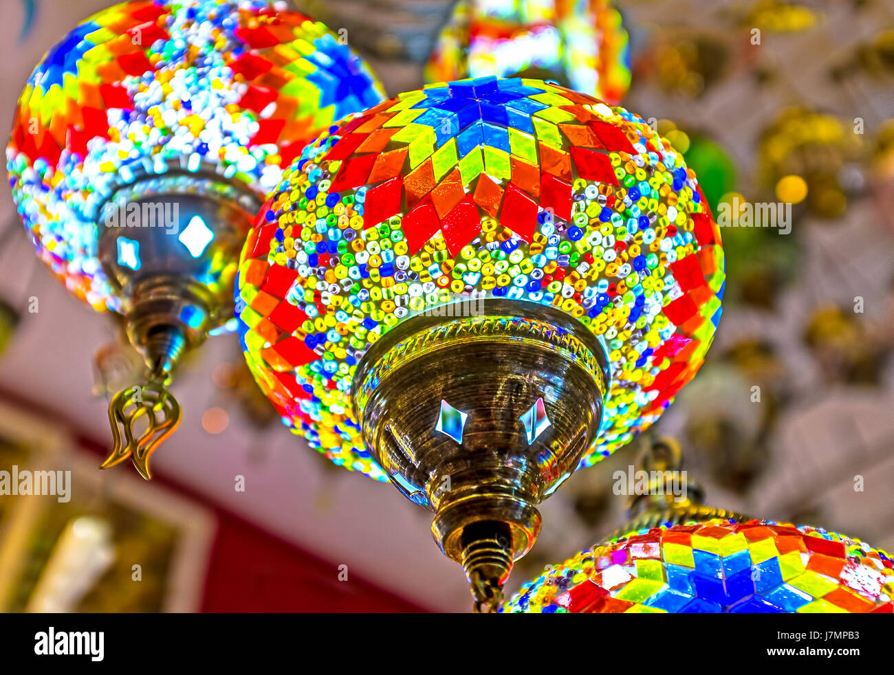 KEMER, TURKEY - MAY 5, 2017: The patterns of stained glass make arabian ...