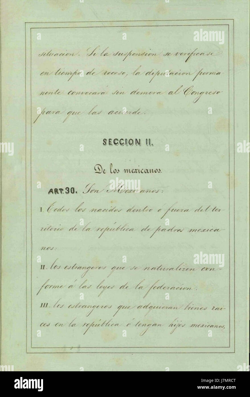 Articulo 30 Constitucion de 1857 Stock Photo - Alamy