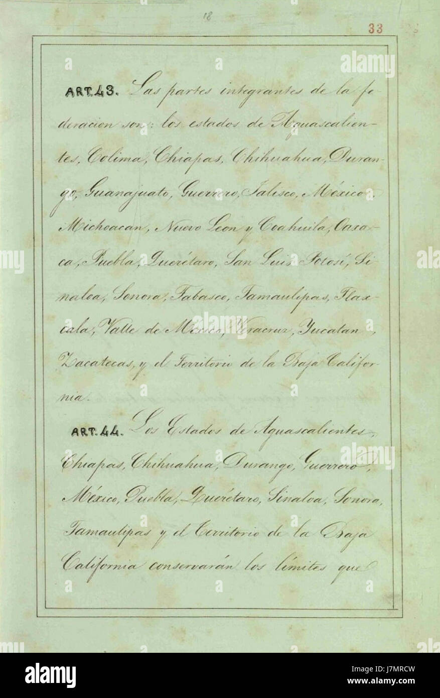 ArtÃ­culos 43 y 44 of the Mexican Constitution of 1857 outline the ...