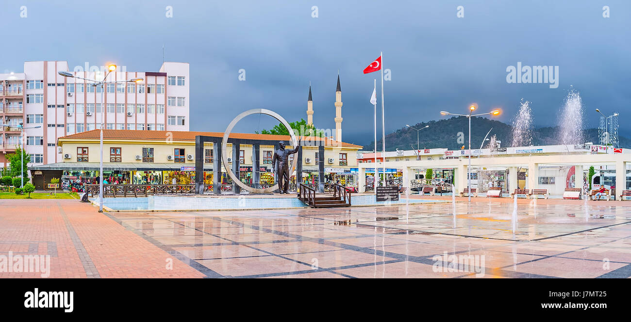 KEMER, TURKEY - MAY 5, 2017: Ataturk monument, surrounded by fountains ...