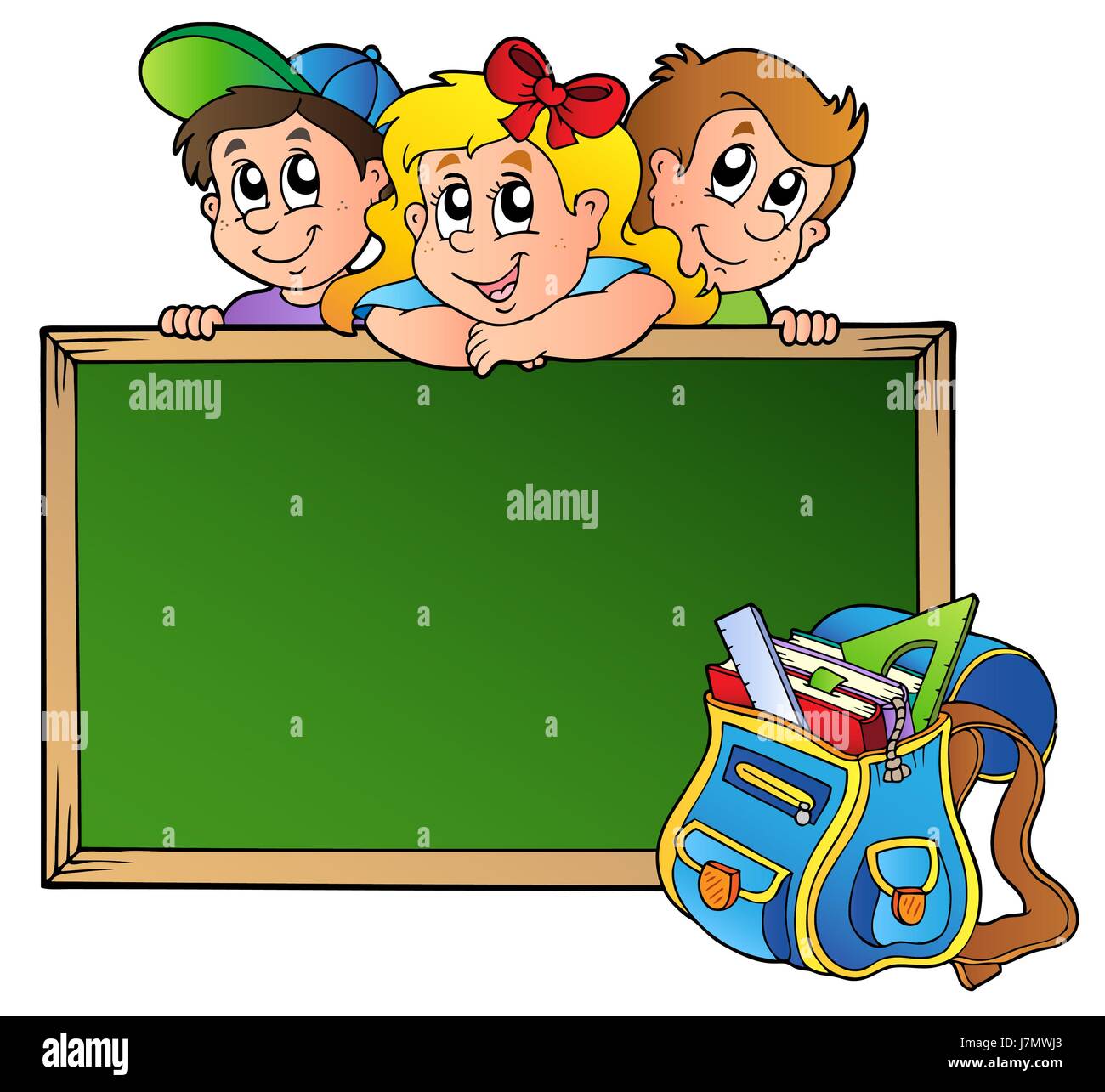 Happy Cartoon Schoolgirl Blackboard High Resolution Stock Photography ...