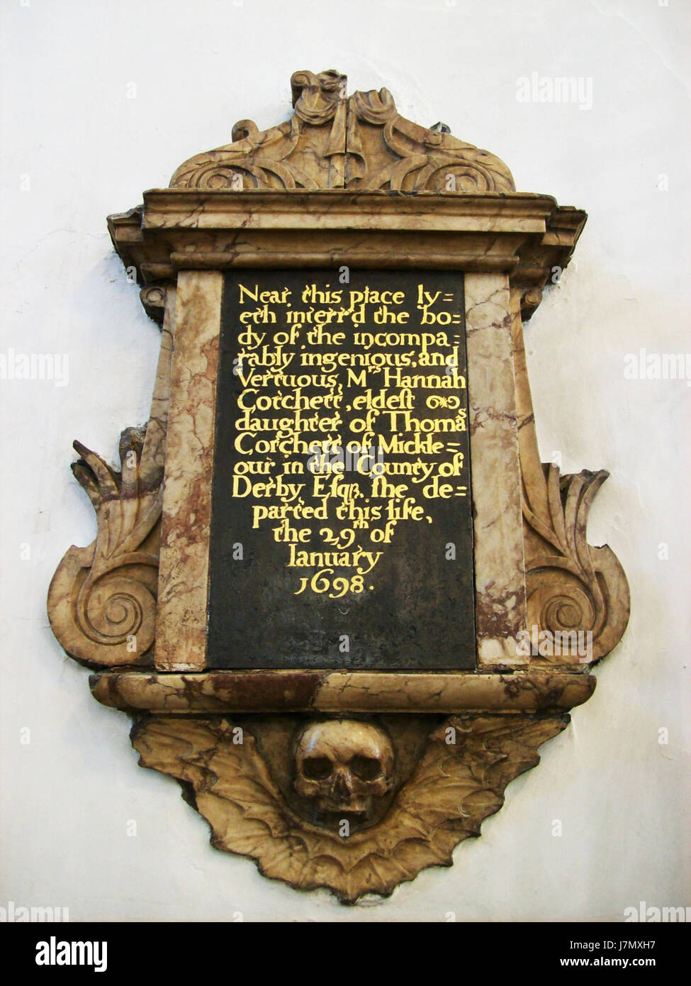 17th c. memorial tablet, Derby Cathedral Stock Photo - Alamy