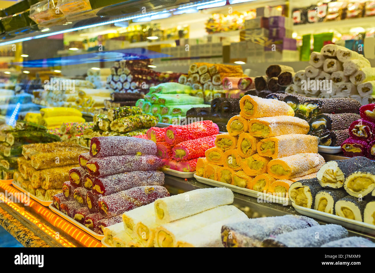 The colorful rolls of Turkish delight - the popular eastern ...