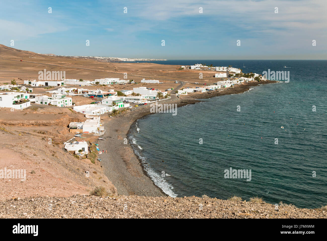 The Playa de la Arena in Playa Quemada in Lanzarote, Spain Stock Photo ...