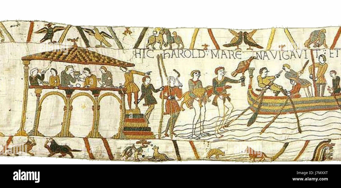 This scene from the Bayeux Tapestry depicts a key moment in the Norman ...