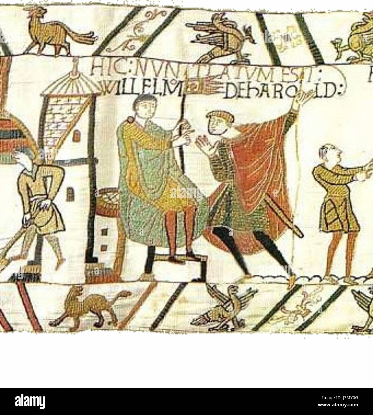 This scene from the Bayeux Tapestry depicts a significant historical ...