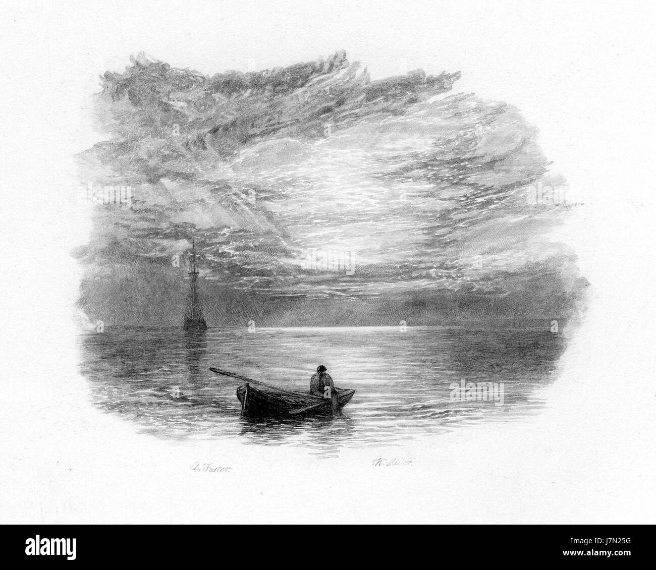 Engraving landscape water Cut Out Stock Images & Pictures - Alamy