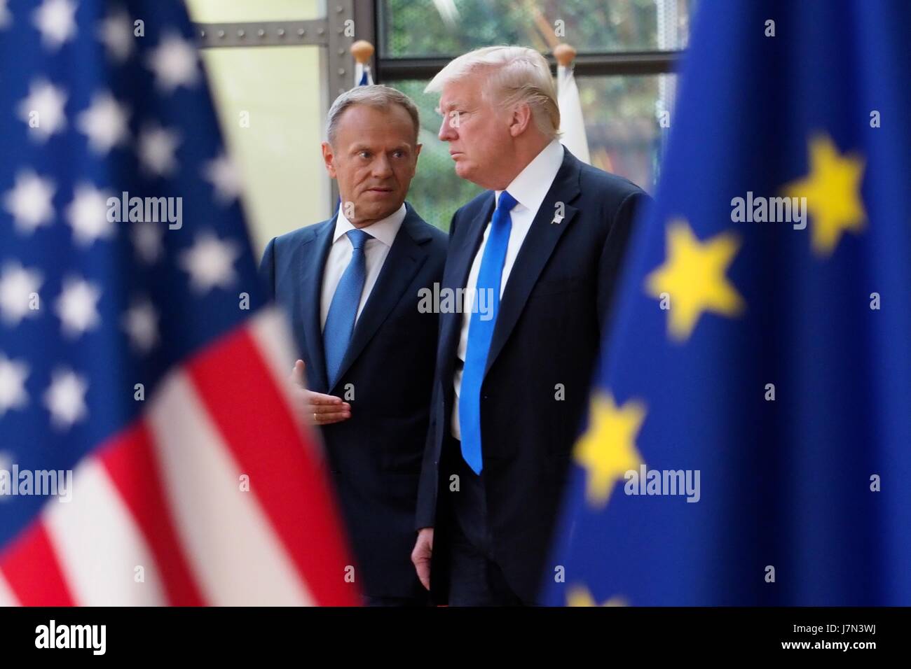 Brussels, Belgium. 25th May, 2017. U.S. President Donald Trump (R ...