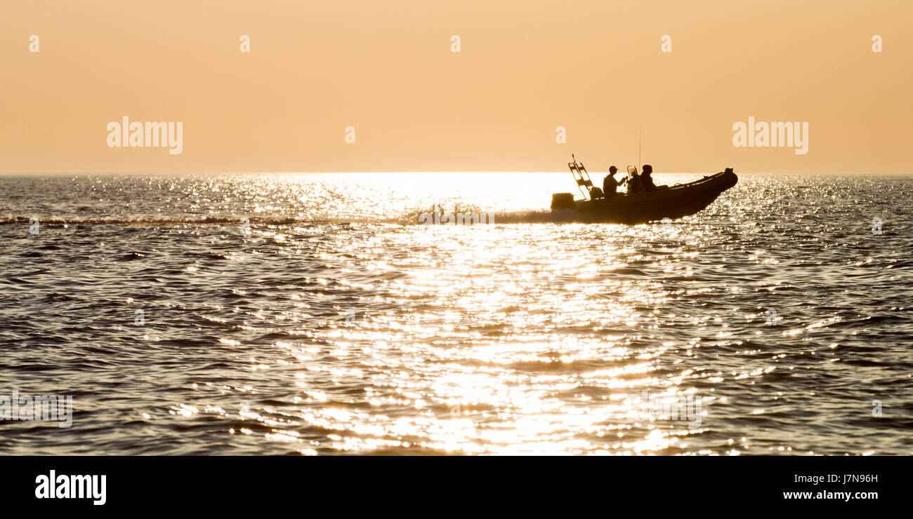 A rib boat crossing the sea at sunset Stock Photo - Alamy