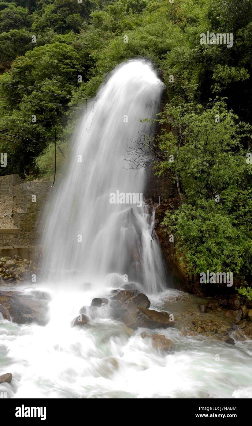 Gongshan. 25th May, 2017. Photo taken on May 25, 2017 shows a waterfall ...