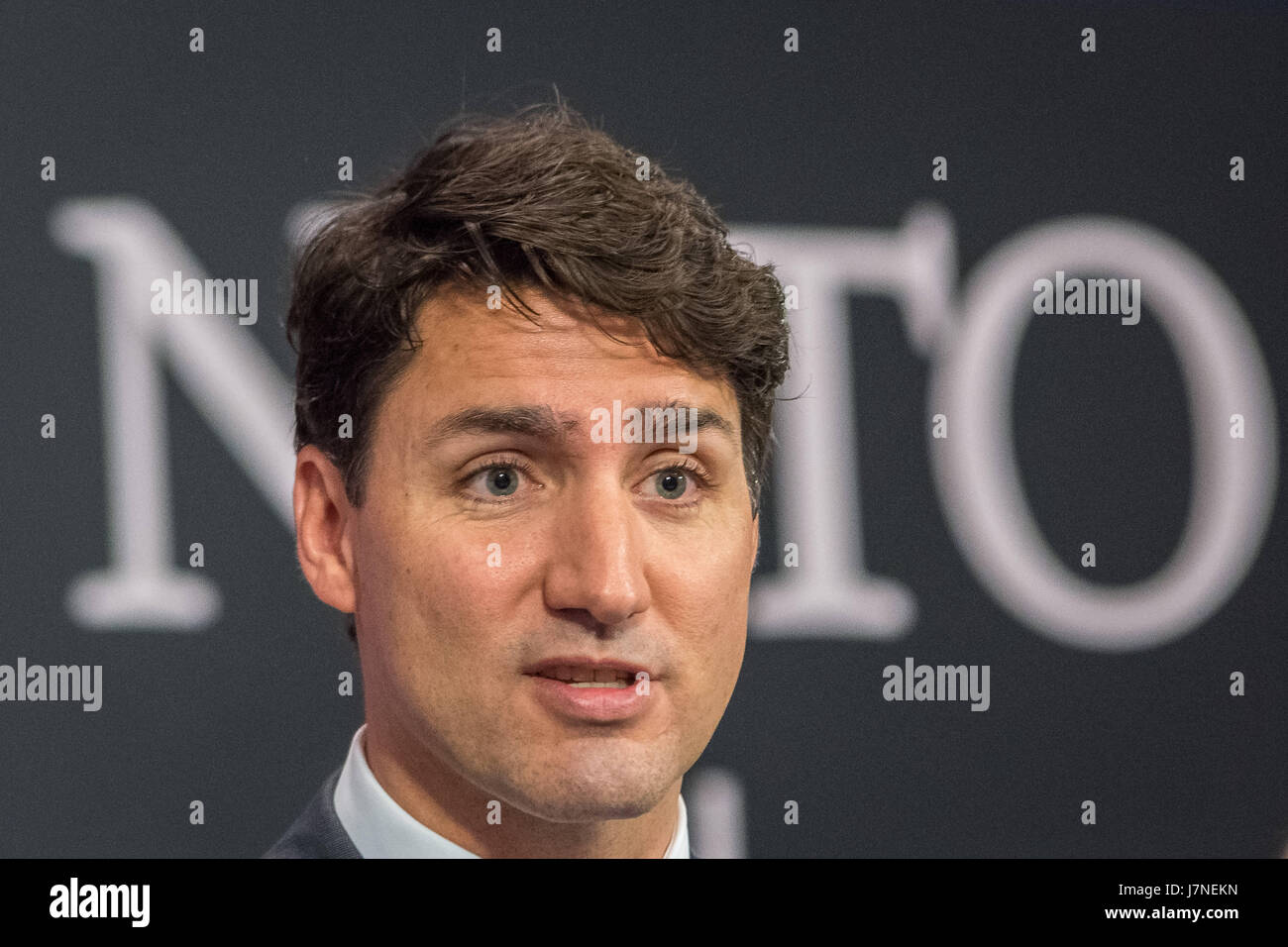 Brussels, belgium. 25th May, 2017. press conference of Justin Trudeau ...