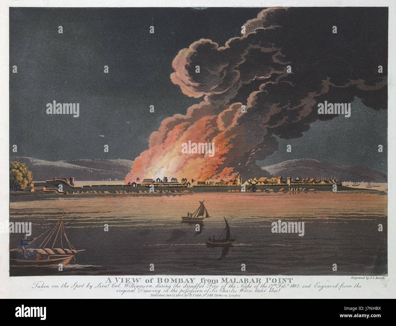 This image depicts a view of Bombay (now Mumbai) from Malabar Point ...