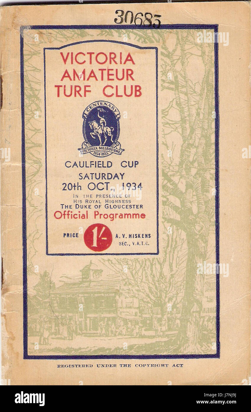 The 1934 VATC Caulfield Cup Racebook provides details about the ...