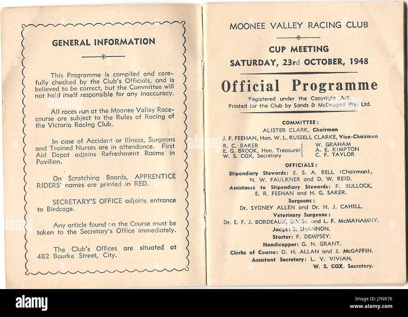 The 1948 MVRC W.S. Cox Plate Racebook P2 features details of one of ...