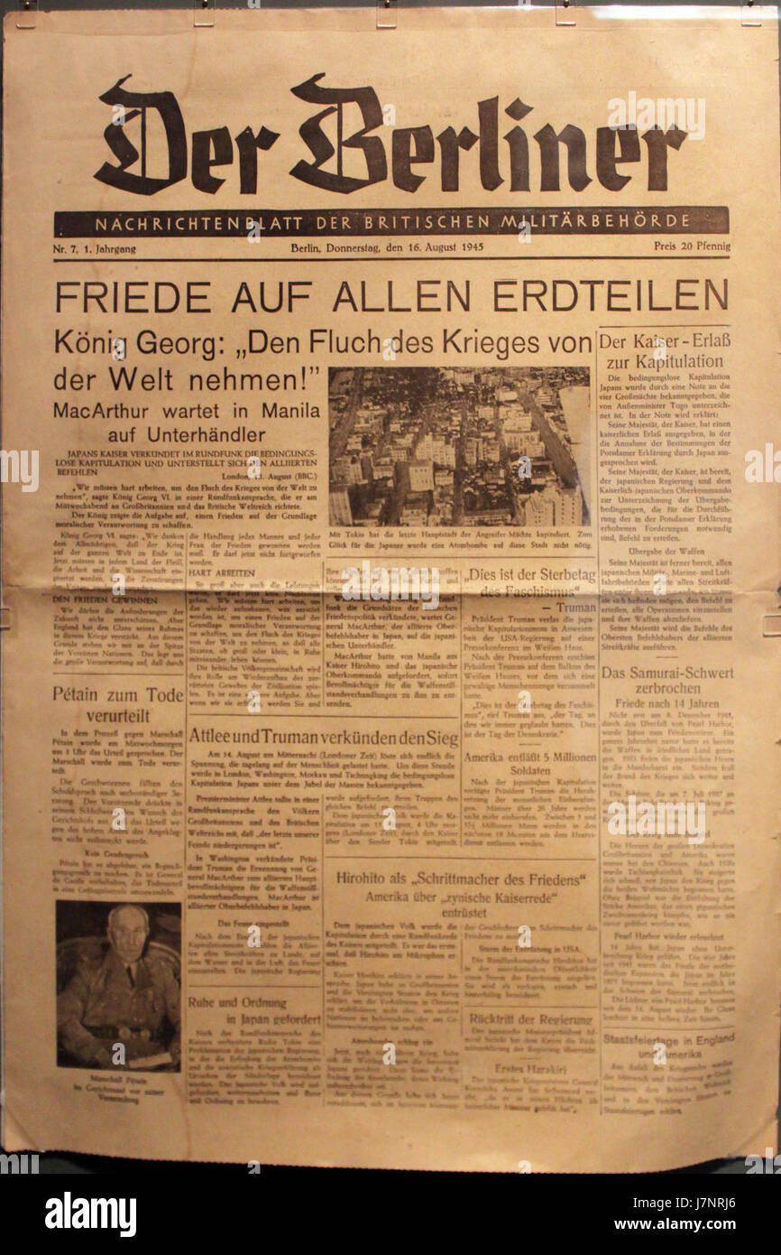 The August 16, 1945 edition of 'Der Berliner' newspaper, providing ...