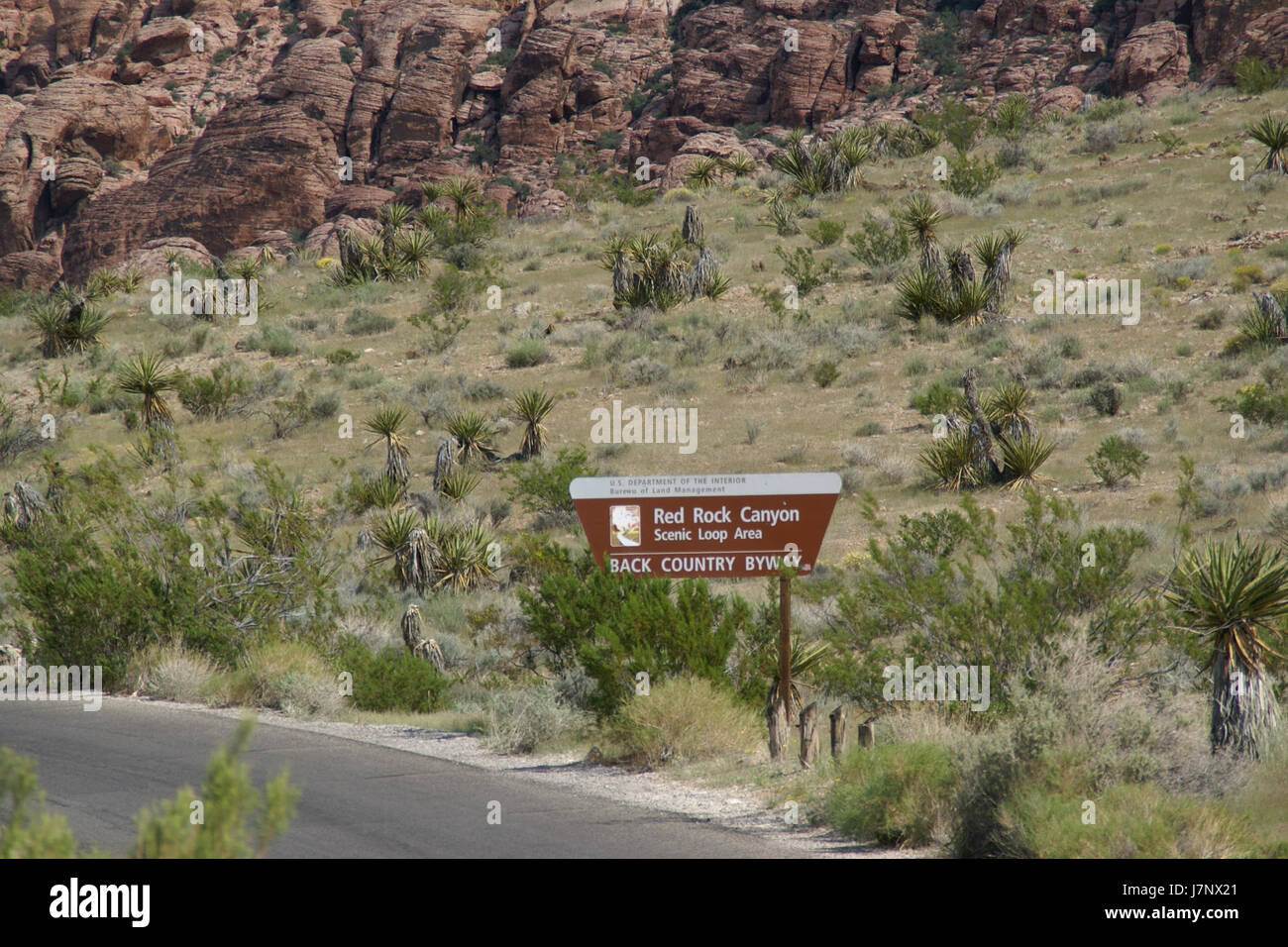 This image shows a scenic drive sign in Red Rock Canyon, Nevada, taken ...