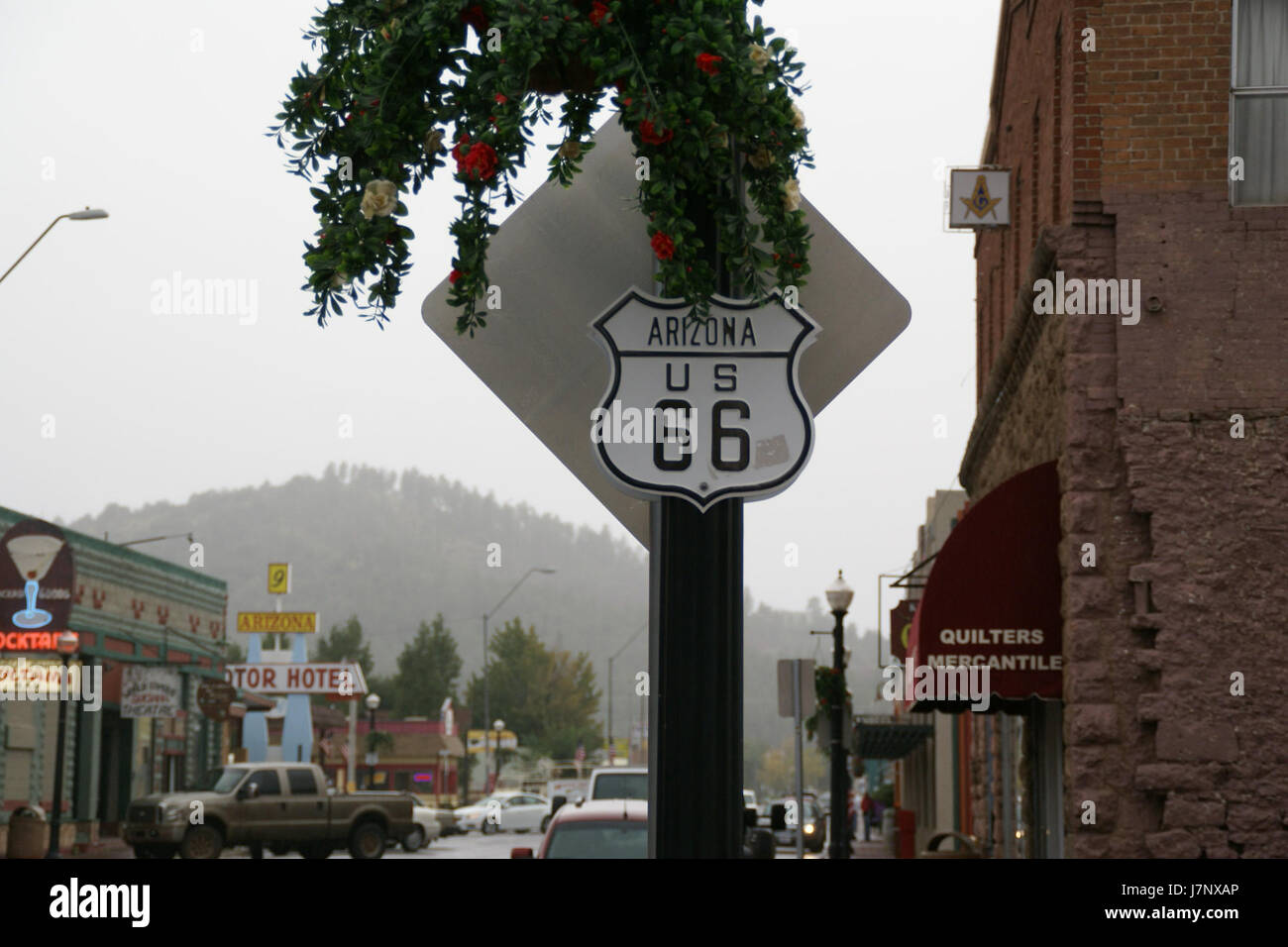 This photograph captures a sign along Route 66 in Williams, Arizona ...