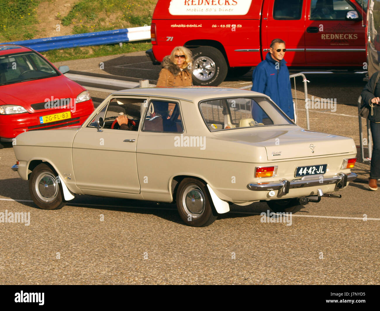 A 1967 Opel Kadett, a classic German compact car, shown in a vintage ...